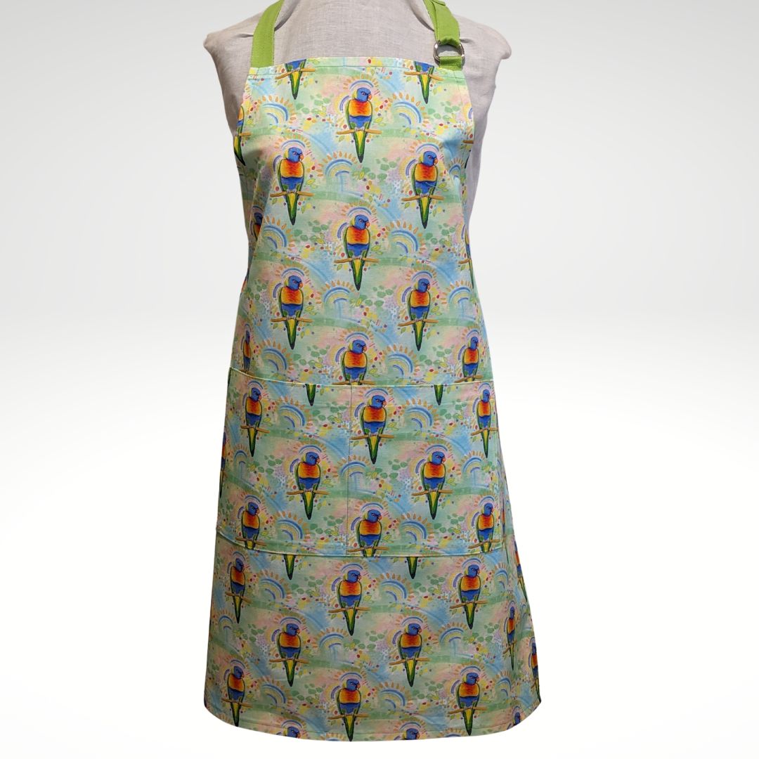 Bright lorikeets apron – Handmade by Brambleberry