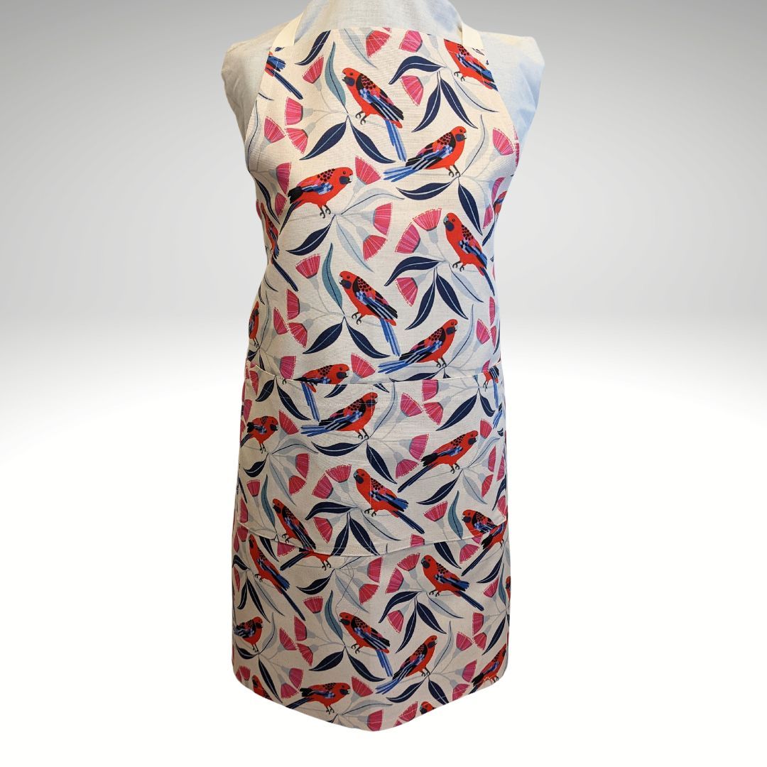 Colourful parrots apron – Handmade by Brambleberry