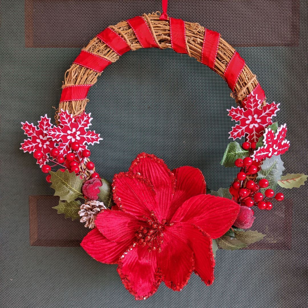 Red floral wreath – Handmade by Brambleberry