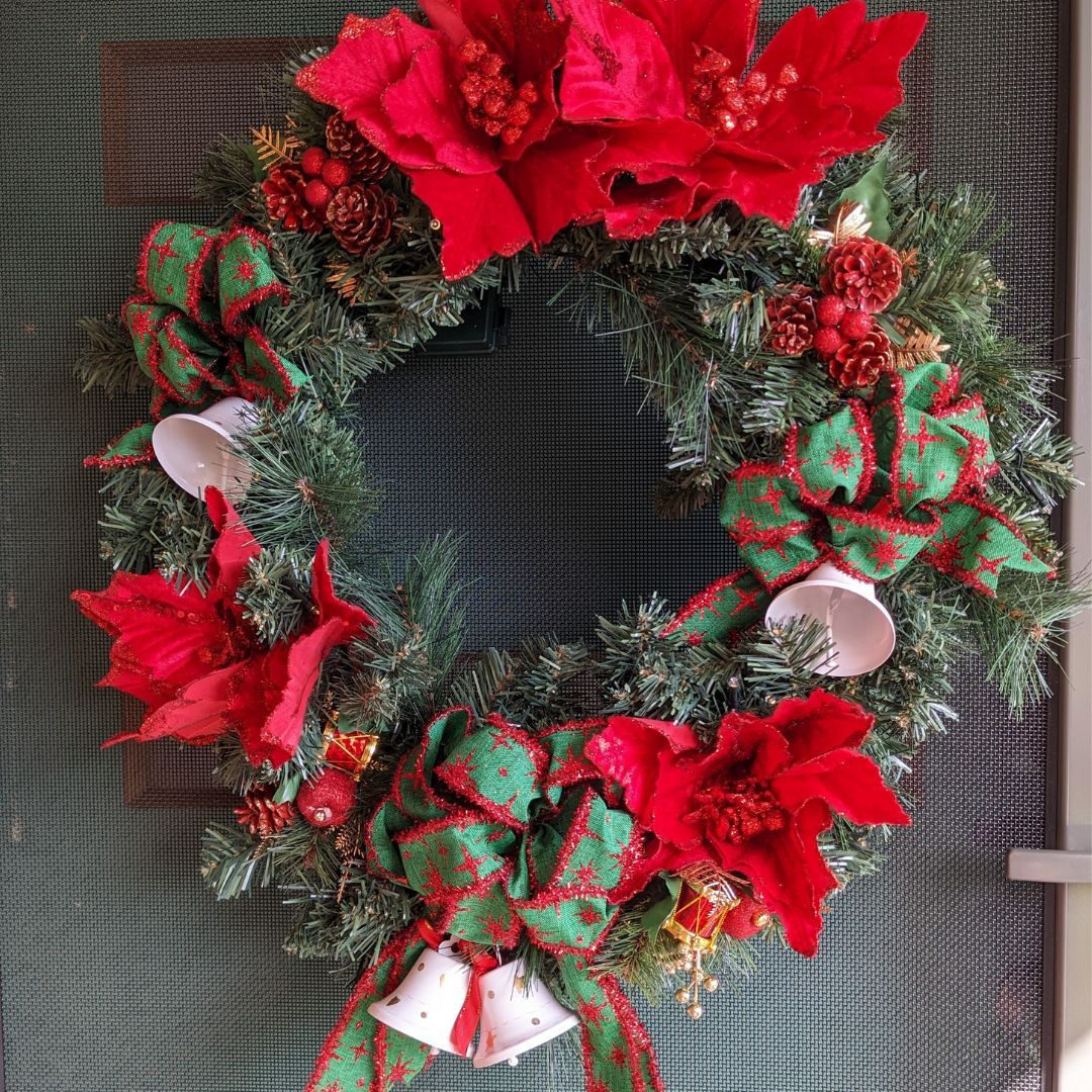 Poinsettias and bells wreath – Handmade by Brambleberry